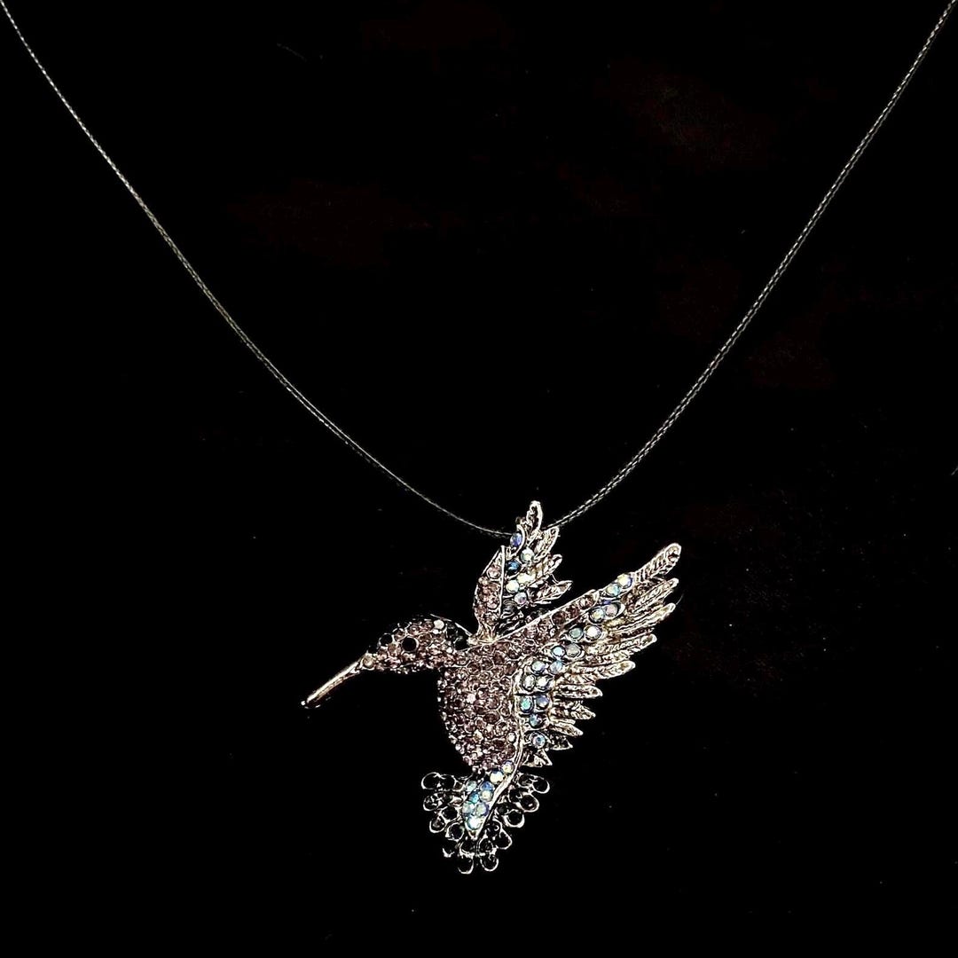 Bird Necklace, Hummingbird Necklace, Silver Hummingbird, Blue ...