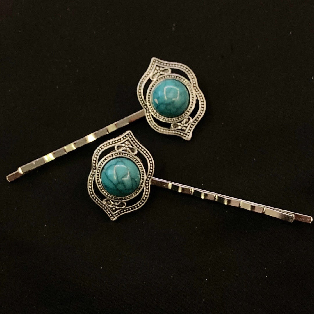 Turquoise Bobby Pins, Turquoise Hair, Turquoise Stone, Blue Silver ...