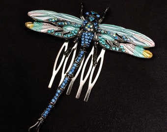 Dragonfly Hair Comb, Abalone Dragonfly, Something Blue, Green Dragonfly ...