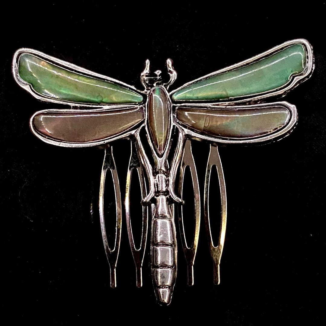 Iridescent Shell Dragonfly Hair Comb: Silver Metal Insect Jewelry Pink ...