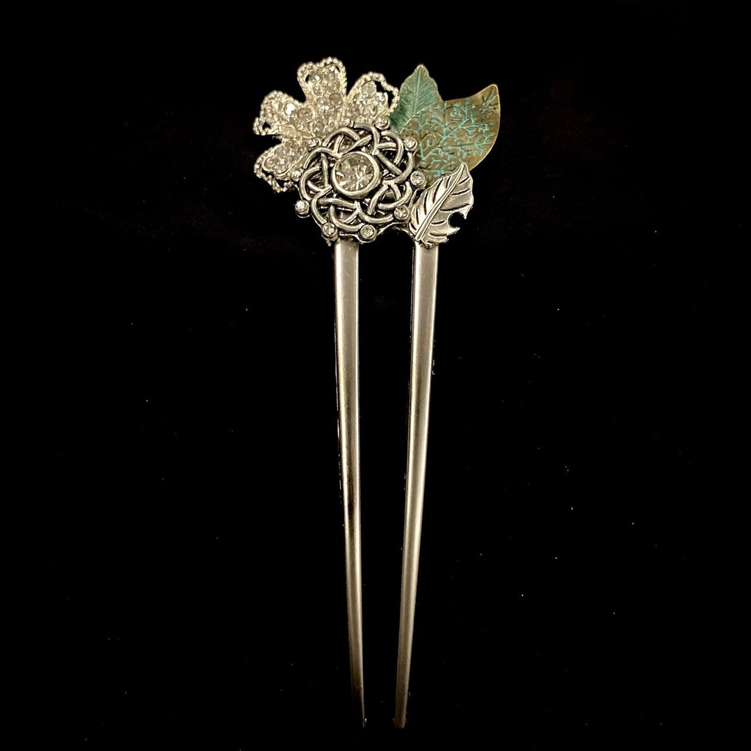 Silver Flower Fork, Silver Hair Fork, Flower Hair Fork, Bronze Leaves ...