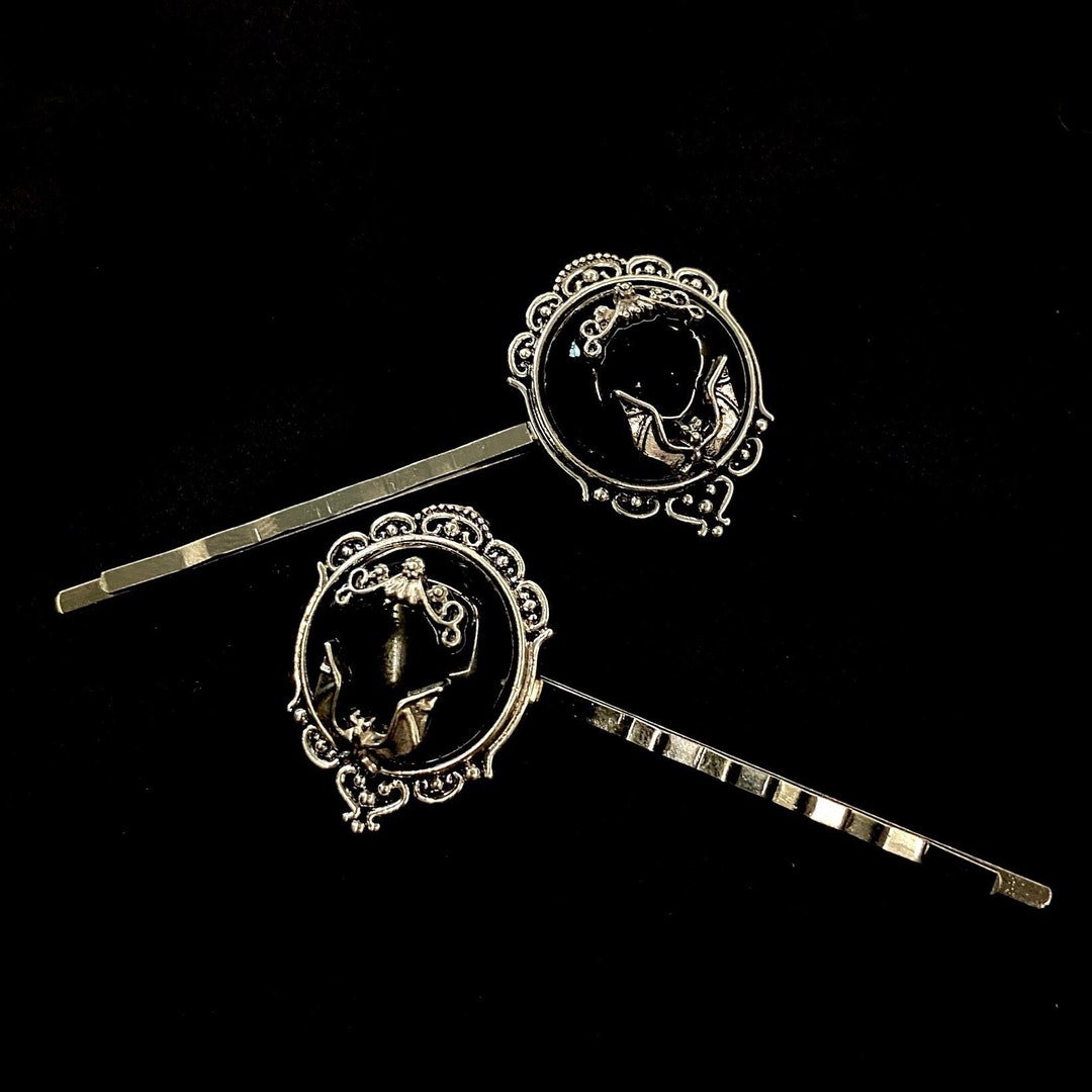 Silver Hair Pins, Bat Cameo, Bat Hair Pins, Wing Hair Pin, Bat Wing ...
