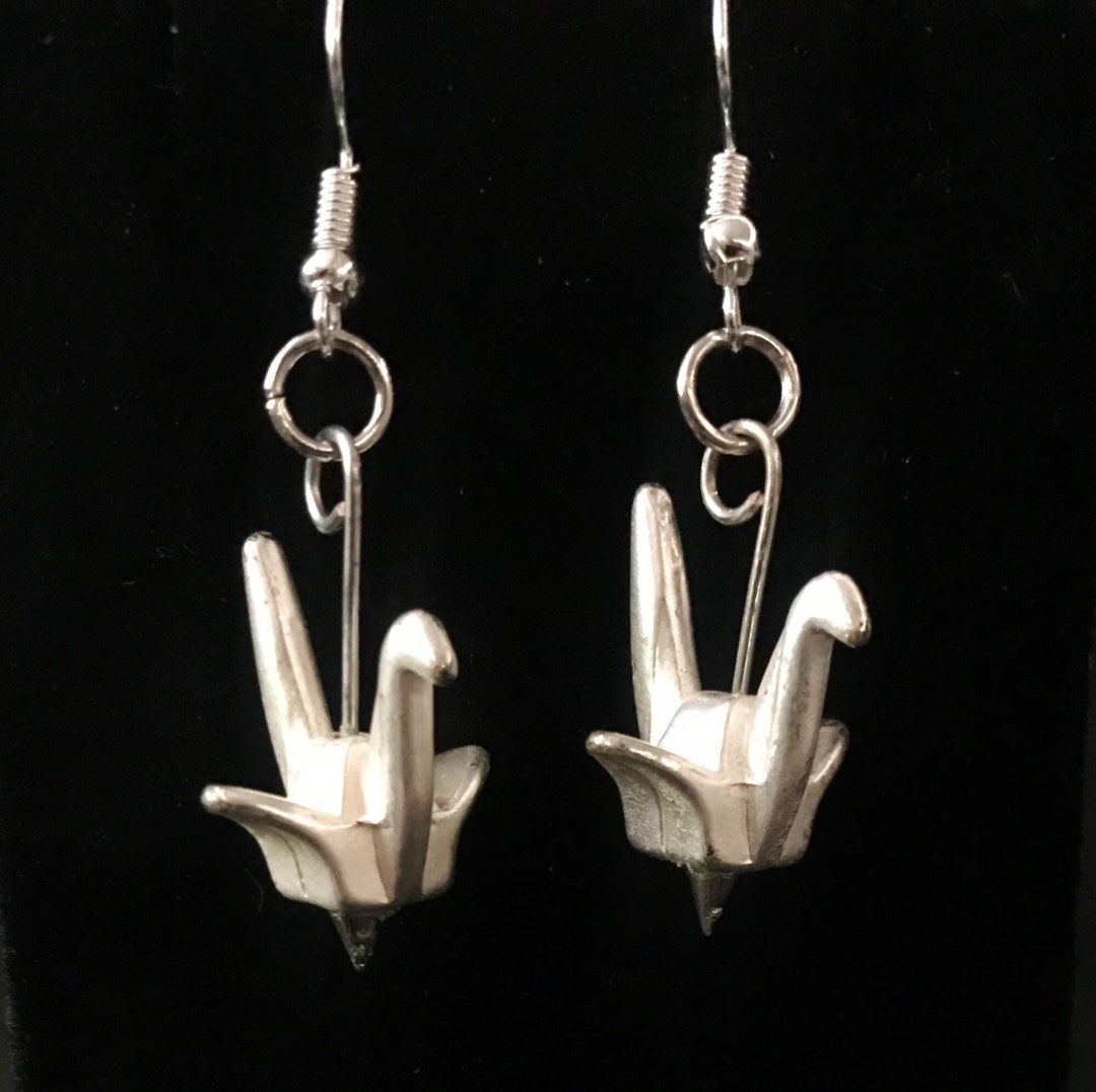 Silver Crane, Origami Crane, Silver Crane Earrings, Metal Origami Crane ...