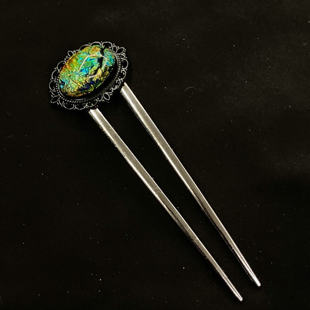 Opal Hair Fork, Black Opal, Faux Opal, Simulated Opal, Opal Jewelry ...