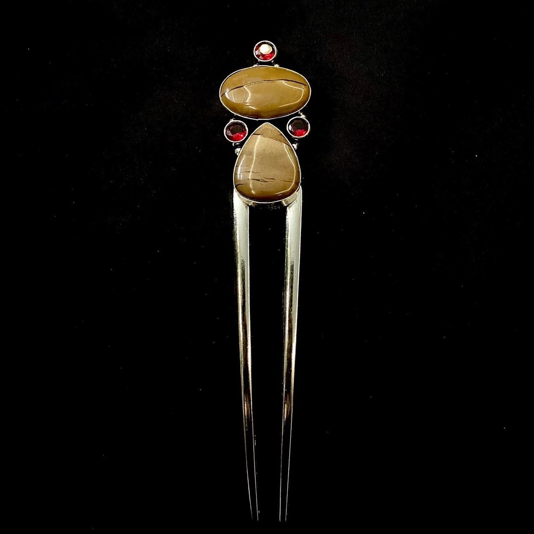 Boulder Opal, Brown Opal, Garnet Hair Fork, Opal Hair Fork, 925 Silver Bezel, Silver Hair Fork ...
