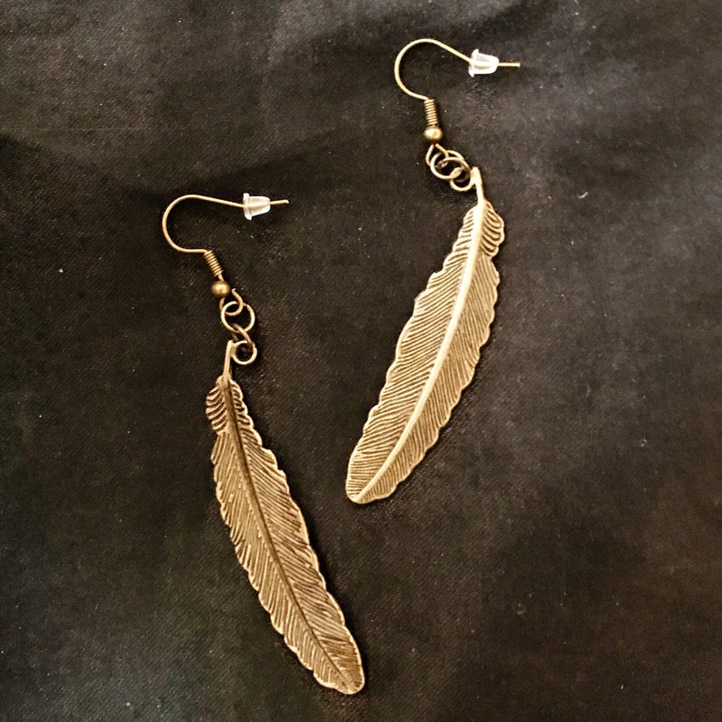 Bronze Earrings Bronze Feathers Bird Feather Feather - Etsy