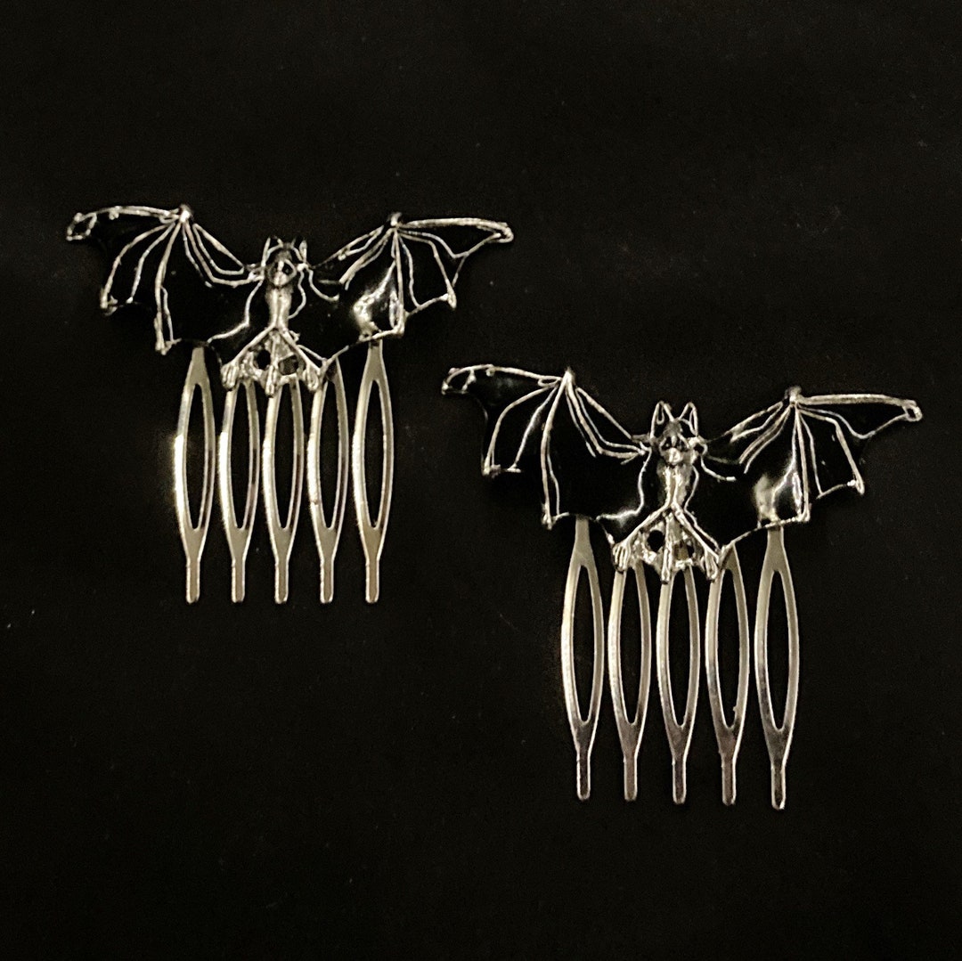 Silver Hair Combs, Black Bat, Bat Hair Combs, Wing Hair Comb, Bat Wing ...