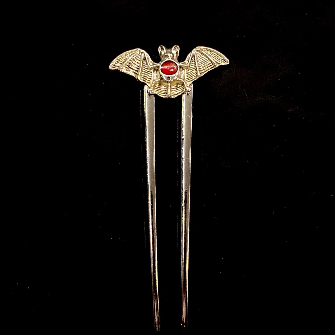 Silver Bat, Red Bat, Bat Hair Pin, Bat Hair Fork, Goth Hair Fork ...