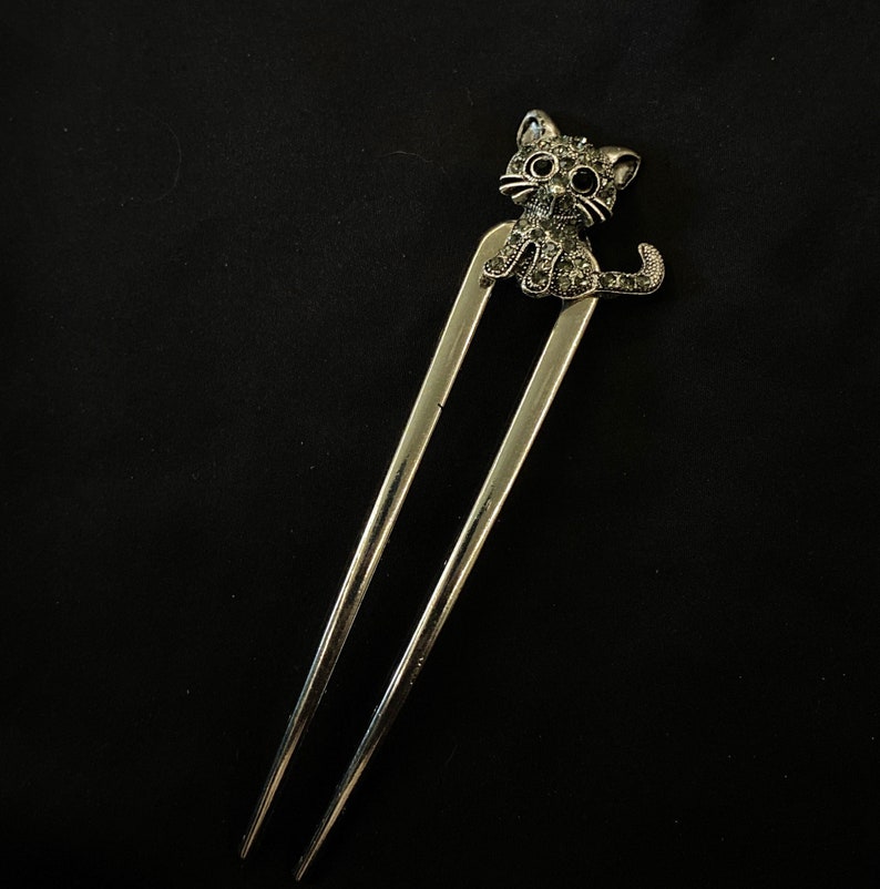 Cat Hair Fork, Black Cat, Metal Hair Fork, U Shaped, Hair Pin Bun ...