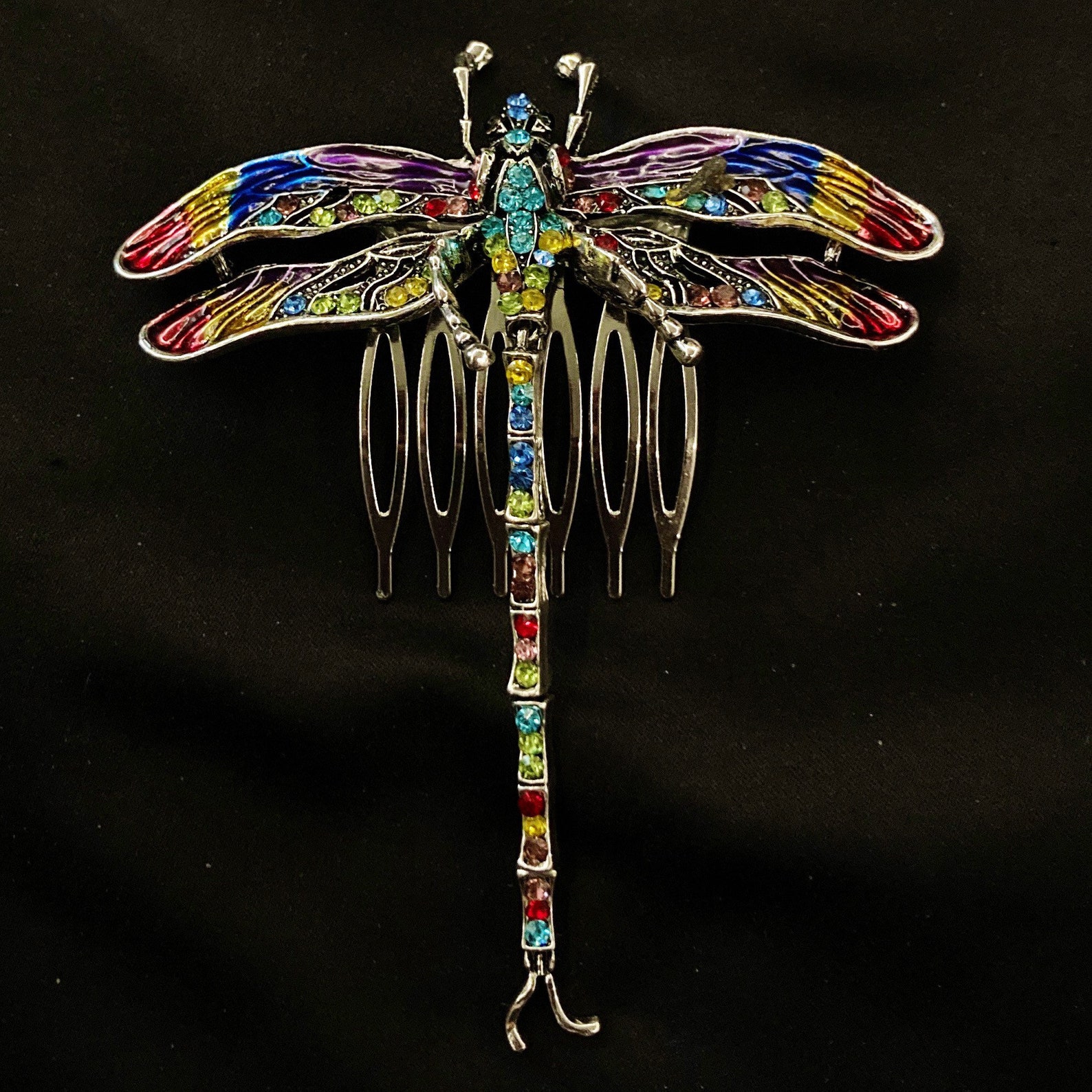 Dragonfly Hair Comb Articulated Tail Rainbow Dragonfly - Etsy