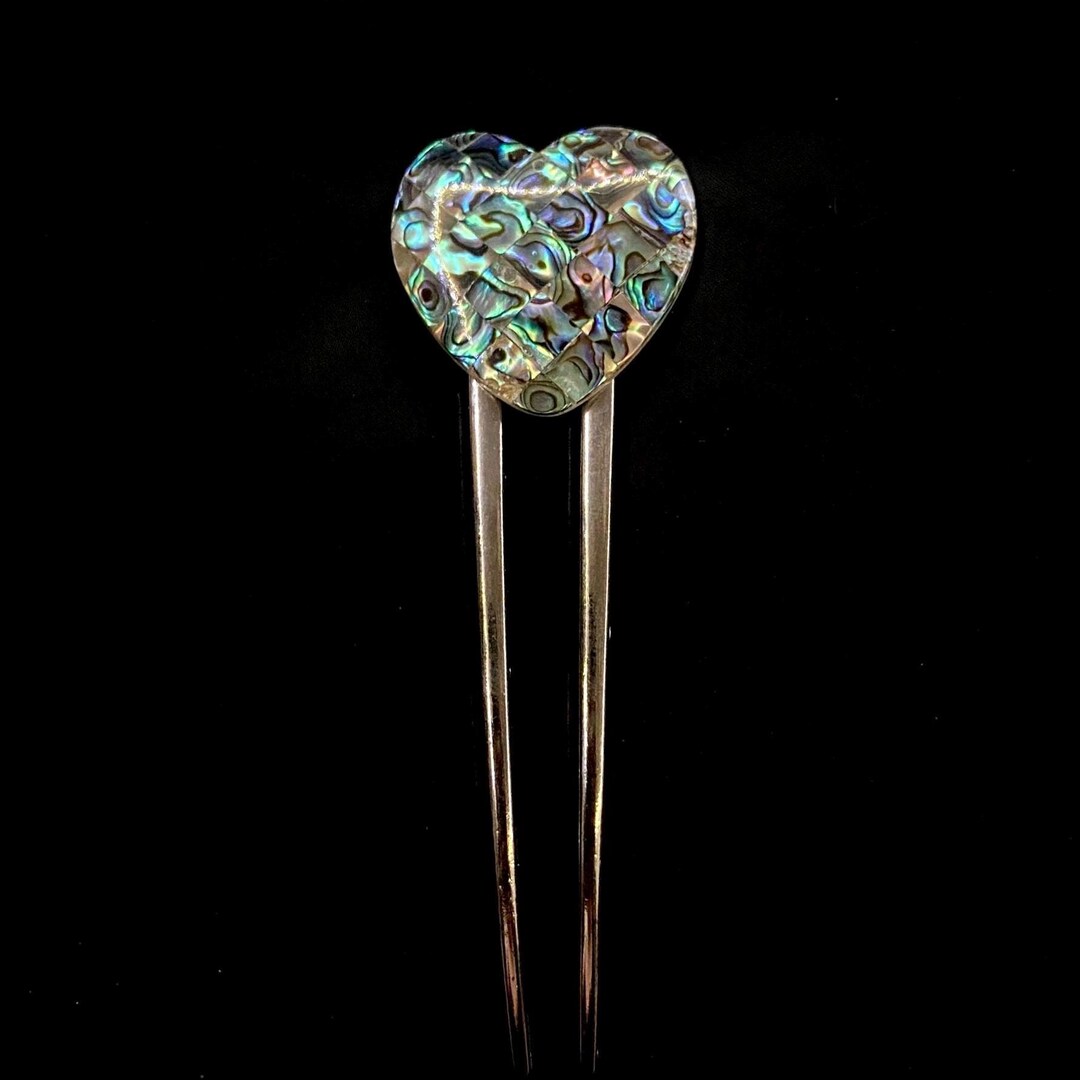 Abalone Heart, Abalone Hair Fork, Shell Hair Fork, Iridescent Shell ...