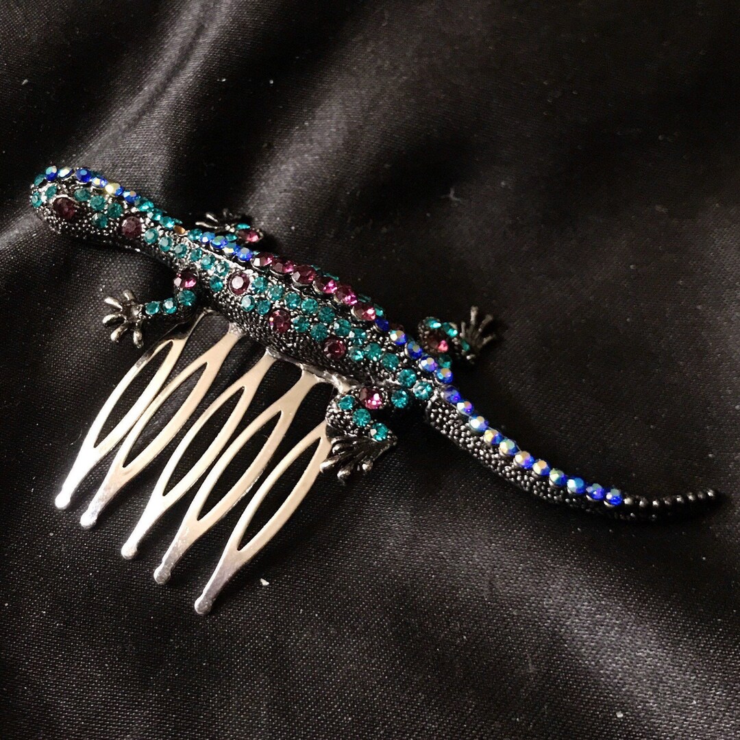 Gecko Hair Comb, Lizard Hair Comb, Blue Gecko, Blue Lizard, Blue Purple ...