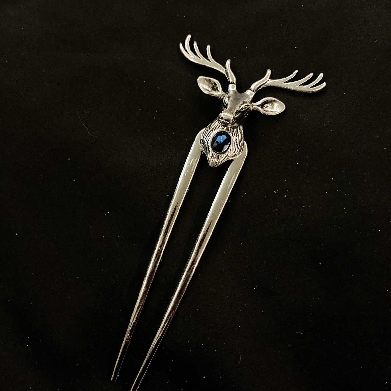 Silver Deer Head, Blue Gem, Deer Antlers, Deer Head Hair Fork, Antlers ...