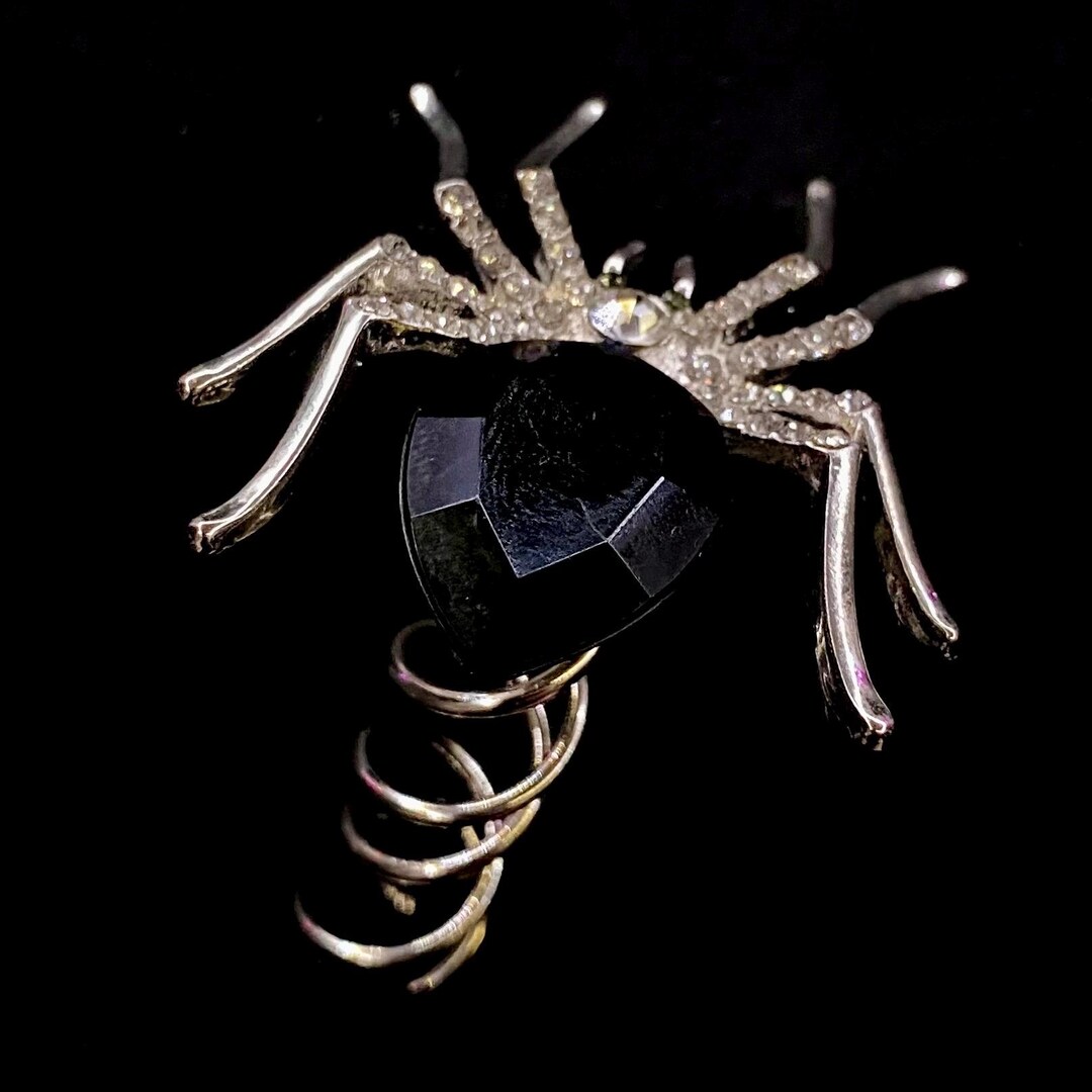 Spiral Hair Pin, Black Spider, Black Tarantula, White Sparkling Gems ...