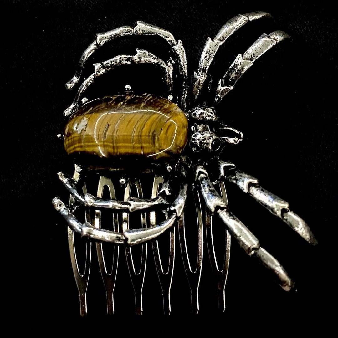 Spider Hair Comb, Tigers Eye Spider, Tigers Eye Hair Comb, Goth Hair ...