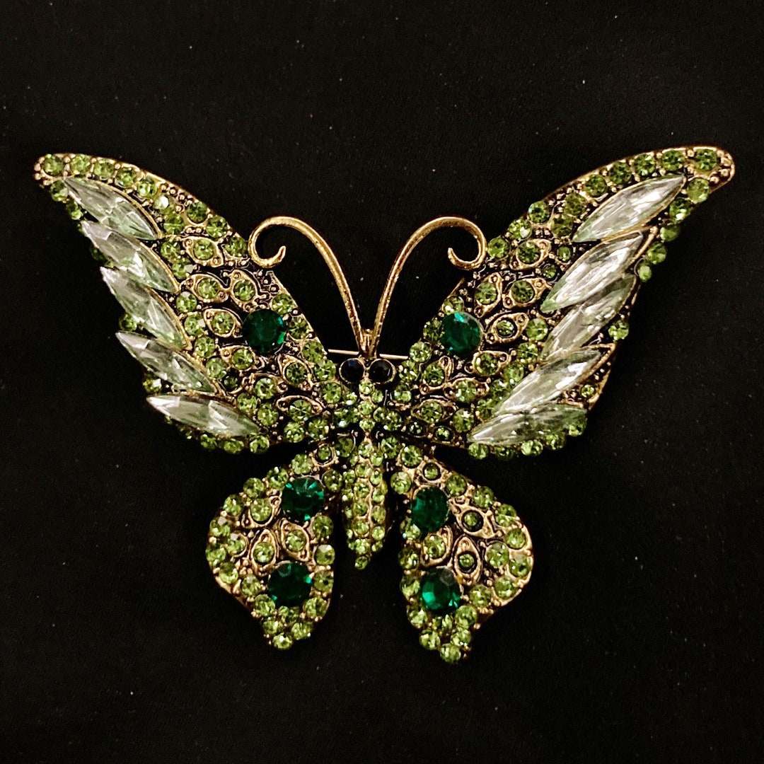 Papillon vert, papillon bijou, broche papillon, gemmes vertes, épingle ...