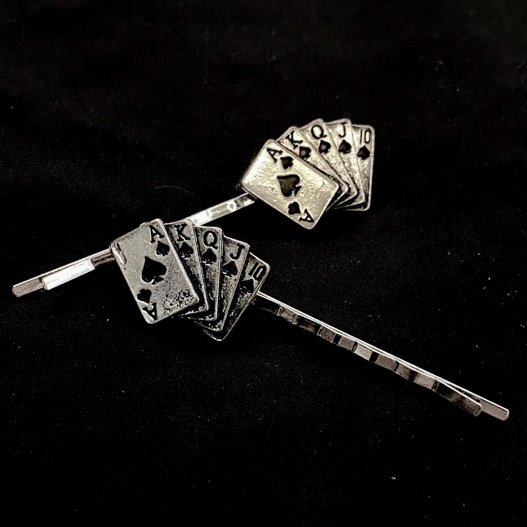 Playing Card Hair Pins, Royal Flush, Black Spades, Silver Bobby Pins ...