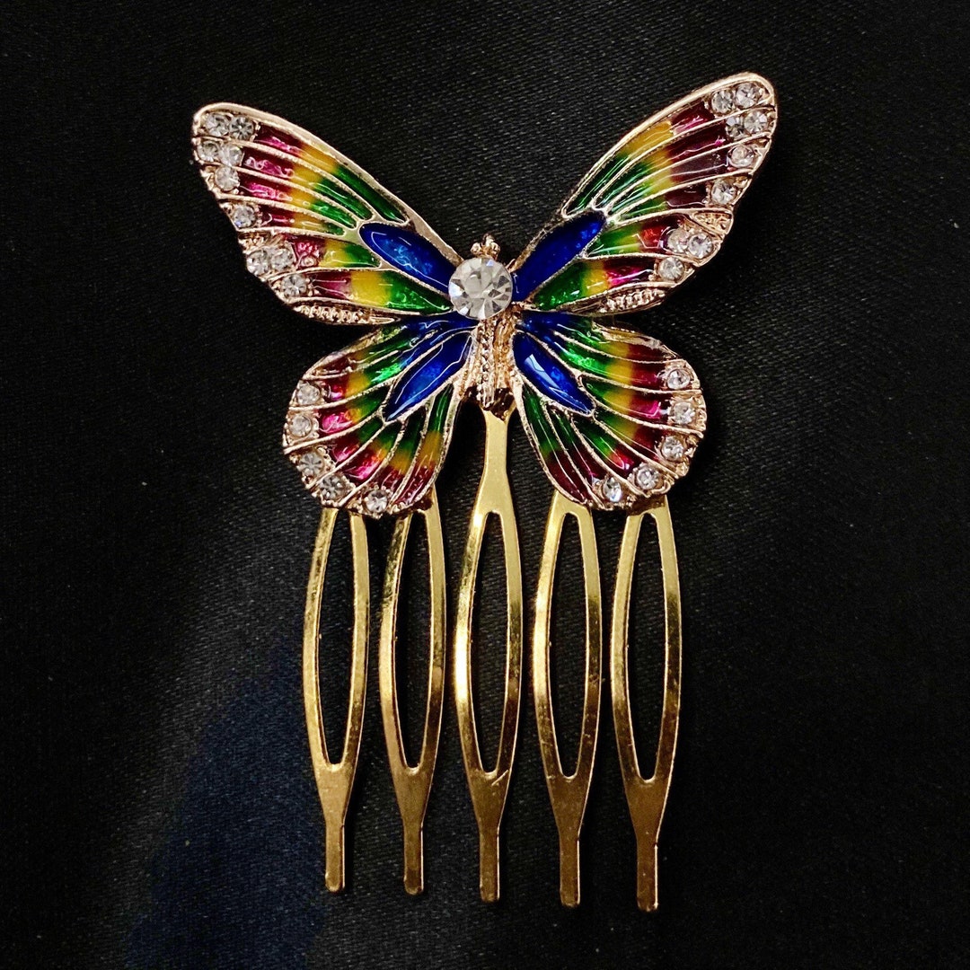 Colorful Butterfly, Jeweled Butterfly, Butterfly Hair Comb, Butterfly ...