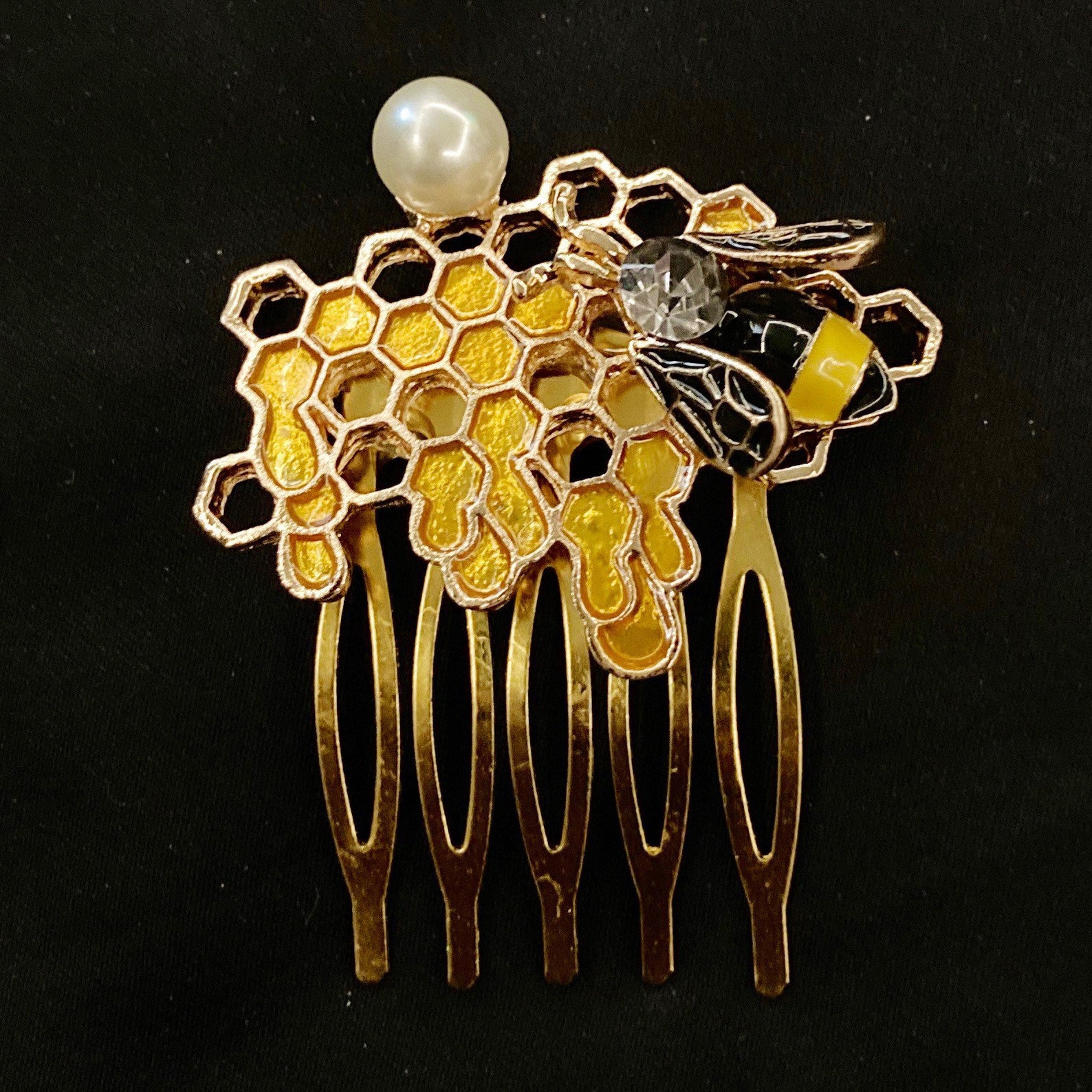 Bee Hair Comb Honey Comb Enamel Bee Yellow Bee Black - Etsy