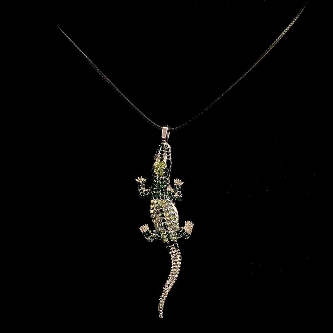 Alligator Necklace, Crocodile Necklace, Animal Necklace, Green Silver ...