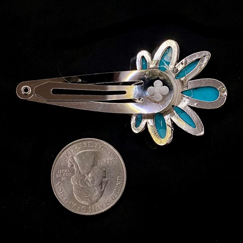 Turquoise Hair Clips, Snap Metal Hair Clips, Contour Clips, Blue Silver ...
