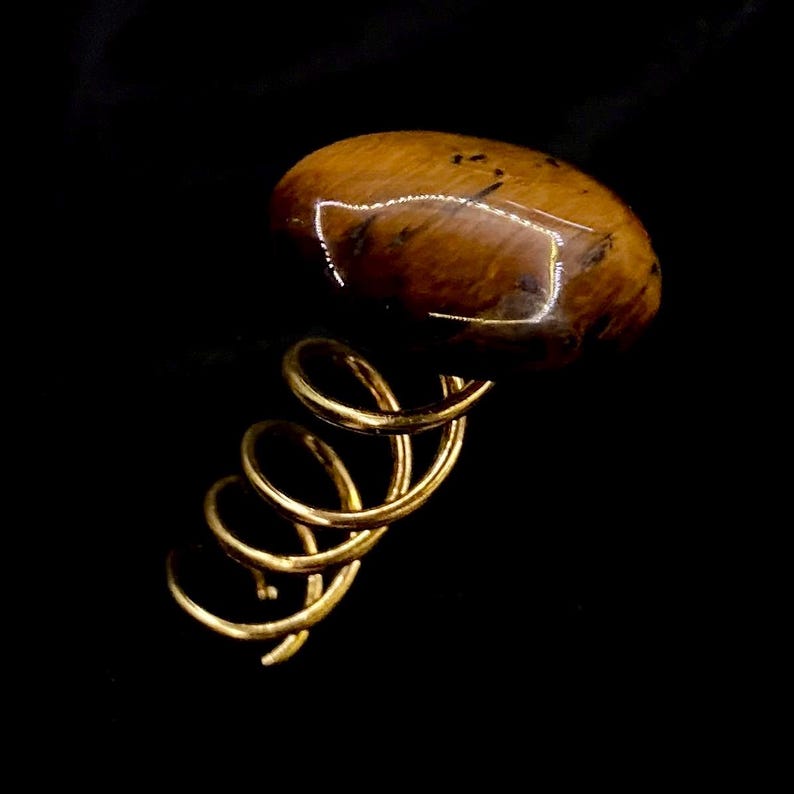 Spiral Hair Pin, Genuine Tigers Eye, Semi Precious, Brown Stone, Stone ...