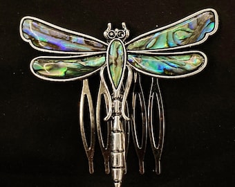 Dragonfly Hair Comb, Abalone Dragonfly, Something Blue, Green Dragonfly ...