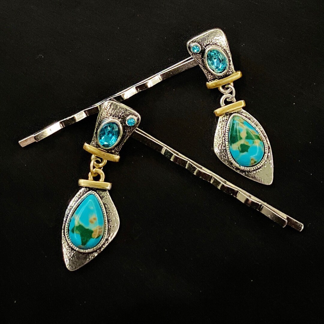 Turquoise Bobby Pins, Faux Turquoise, Blue Green Silver, Turquoise Hair ...