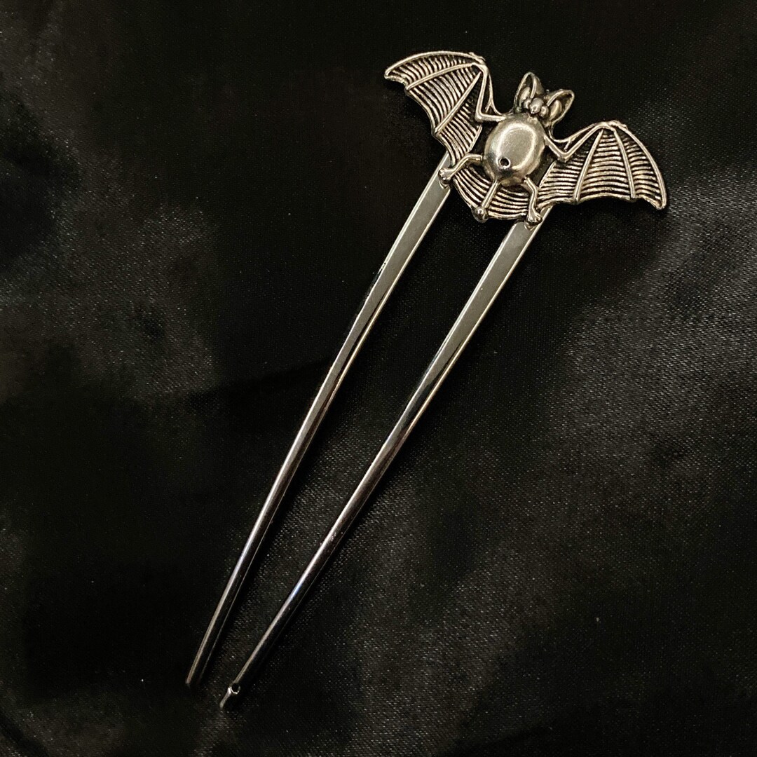 Silver Bat, Bat Hair Pin, Bat Hair Fork, Goth Hair Fork, Silver Hair ...