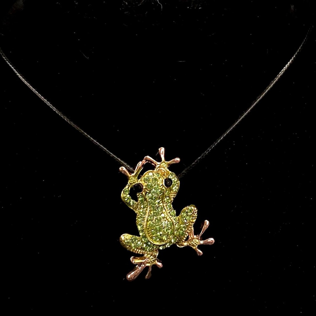Green Necklace, Frog Necklace, Frog Lover, Jeweled Frog, Amphibian ...