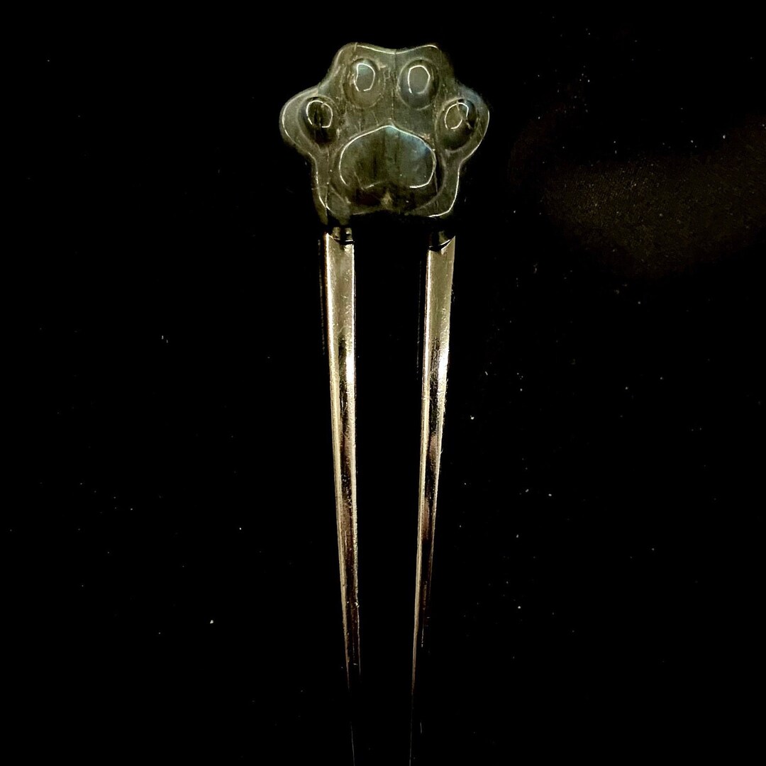 Labradorite Hair Fork, Paw Hair Fork, Blue Flash, Iridescent Stone ...