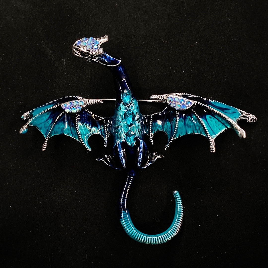 Dragon Brooch, Dragon Pin, Blue Dragon, Silver Dragon, Dragon Jewelry ...