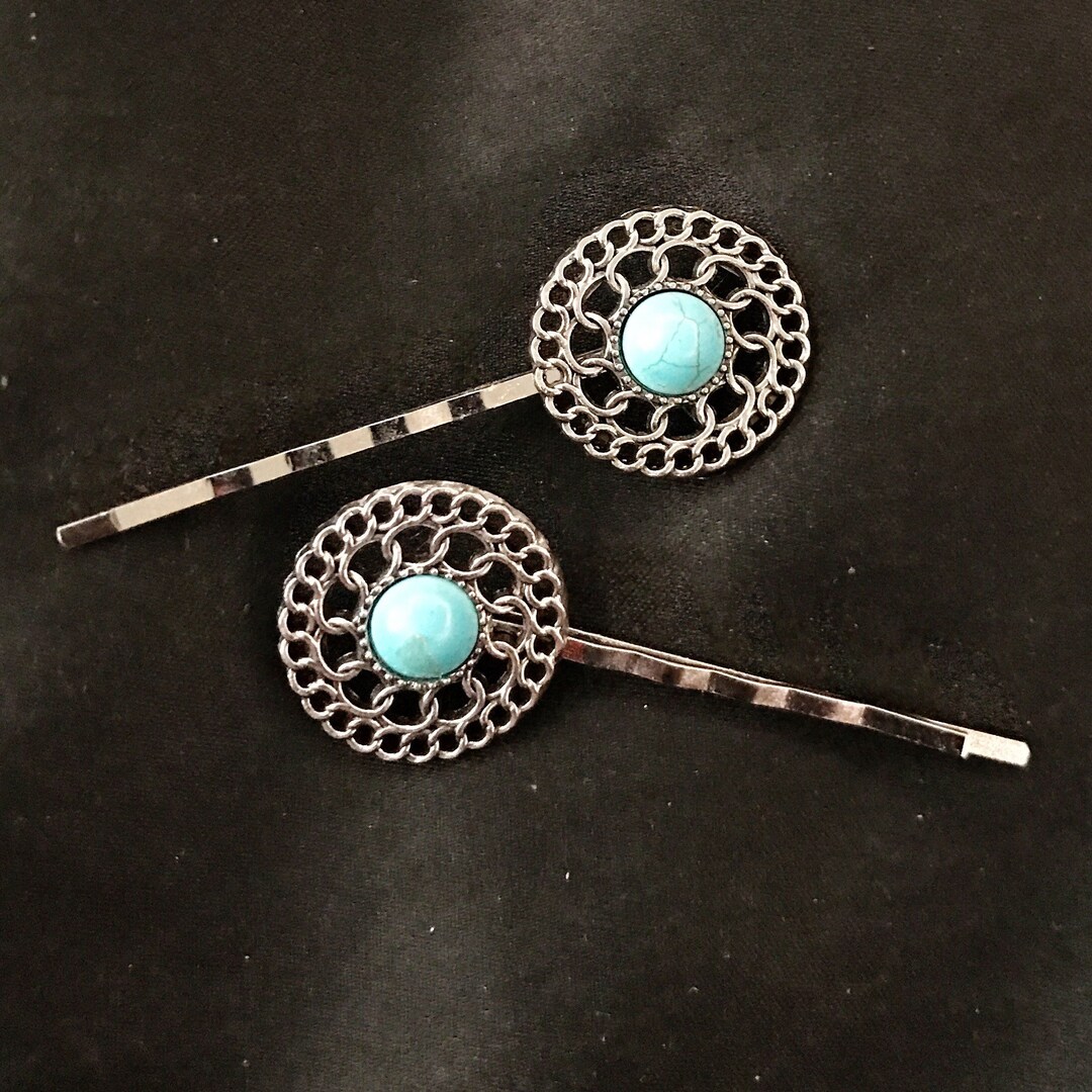 Turquoise Hair Pins, Turquoise Silver, Art Deco, Turquoise Colored ...