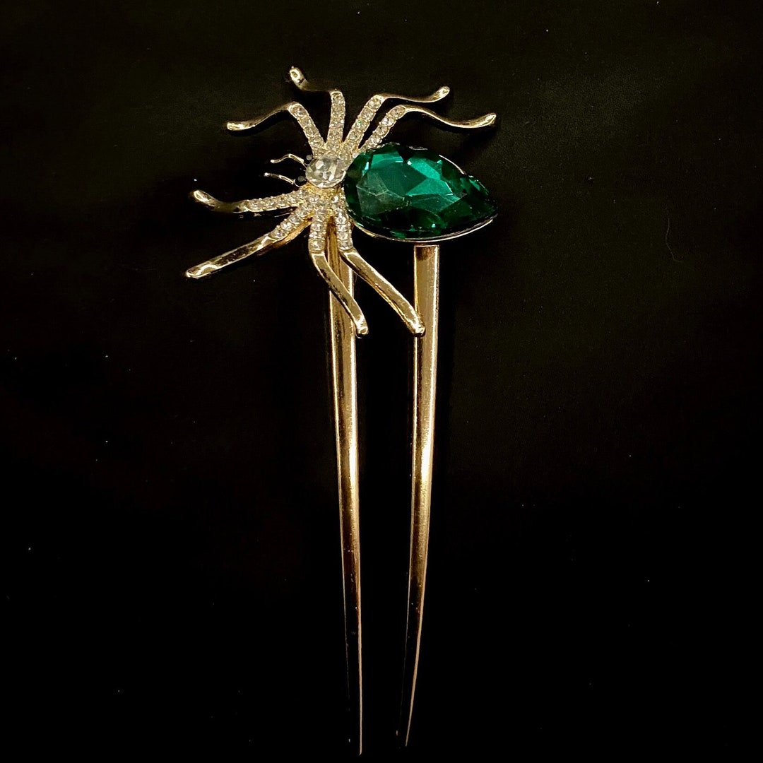 Green Spider, Spider Hair Fork, Goth Hair Fork, Gold Hair Fork, Spider ...