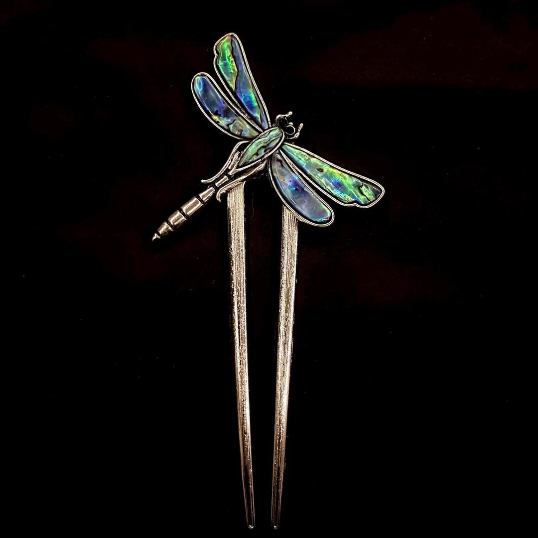 Dragonfly Hair Fork, Abalone Inlay, Something Blue, Green Dragonfly ...