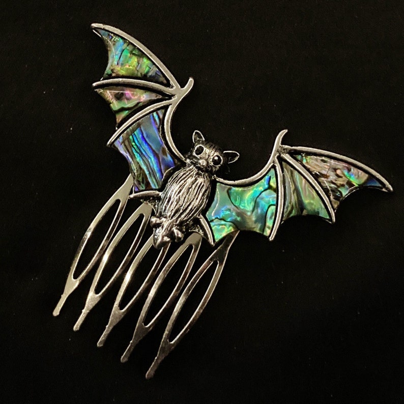 Abalone Bat, Abalone Hair Comb, Silver Bat, Bat Hair Comb, Goth Hair ...