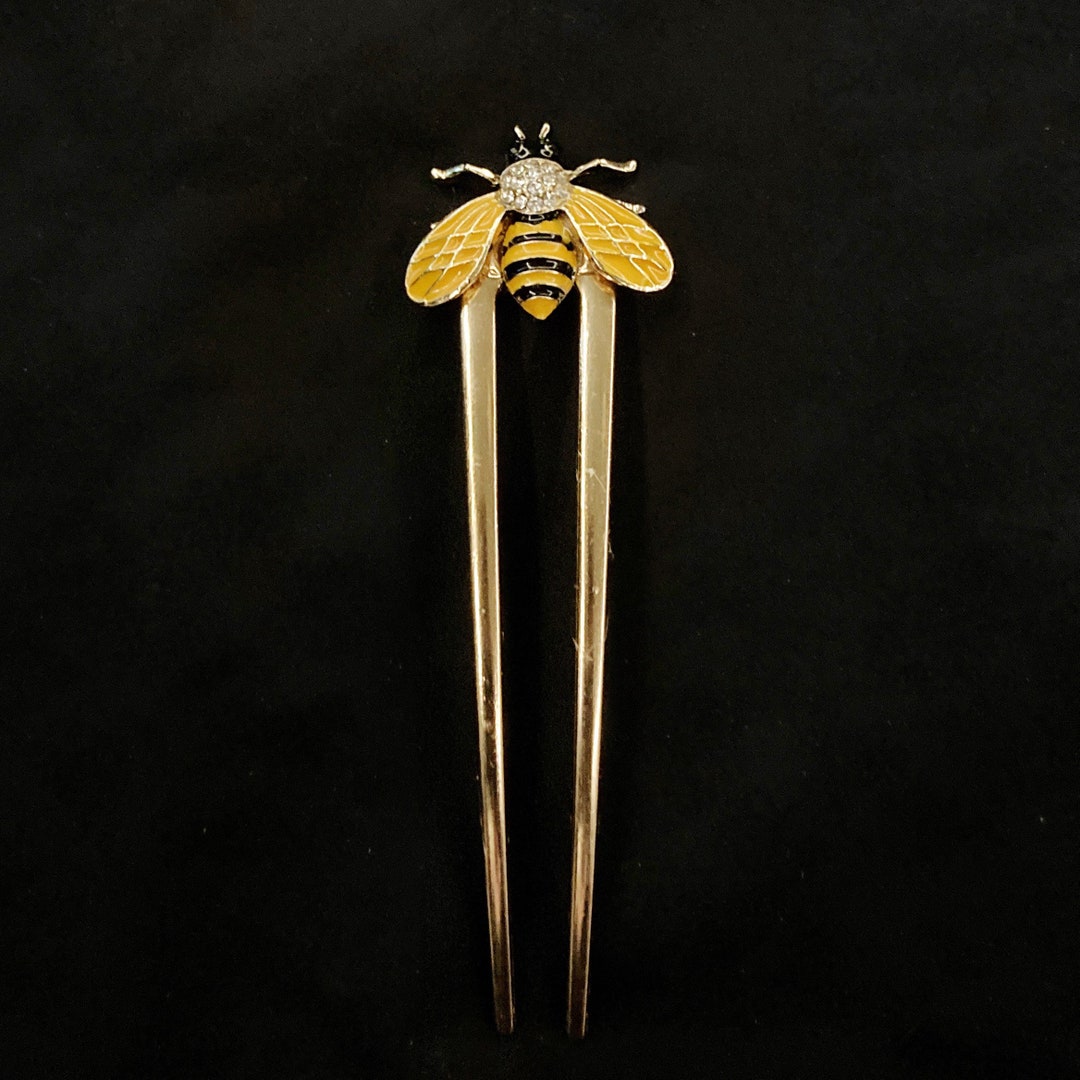 Bee Bun Holder, Bee Hair Fork, Insect Hair Fork, Enamel Bee, Yellow Bee ...