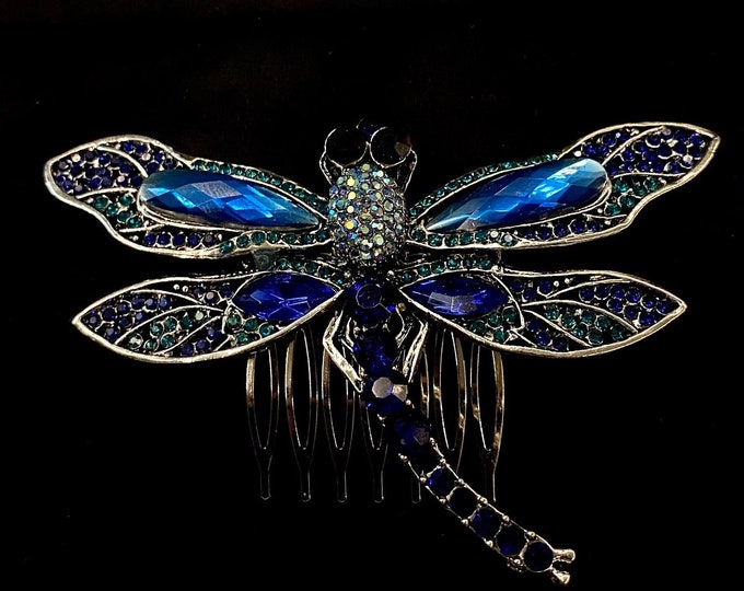 Large Hair Comb, Dragonfly Hair Comb, Something Blue, Blue Dragonfly ...