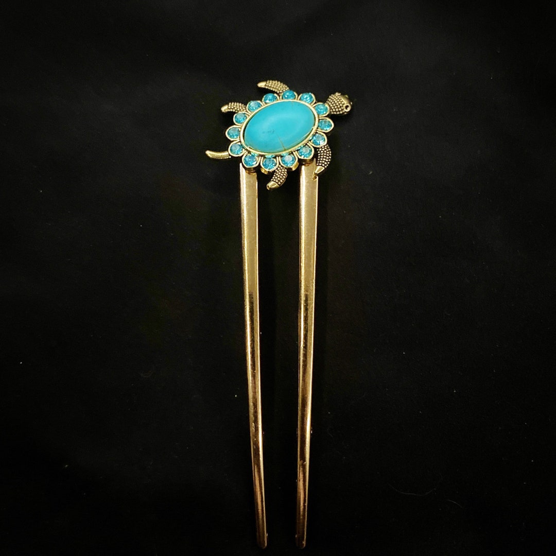 Turtle Hair Fork, Turquoise Turtle, Tortoise Hair Fork, Faux Turquoise ...