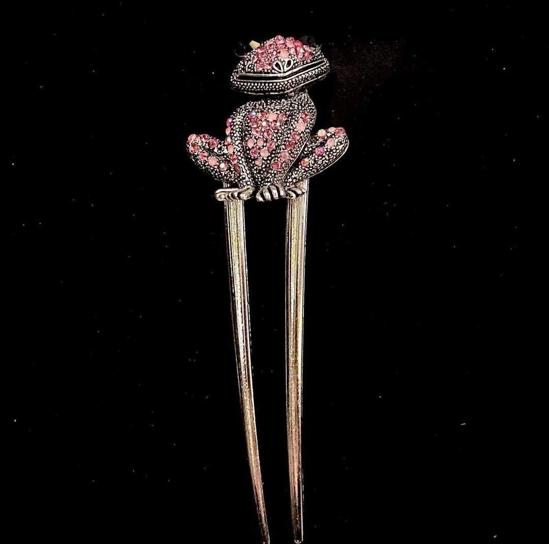 Pink Hair Fork, Frog Hair Fork, Frog Lover, Silver Frog, Amphibian Hair ...