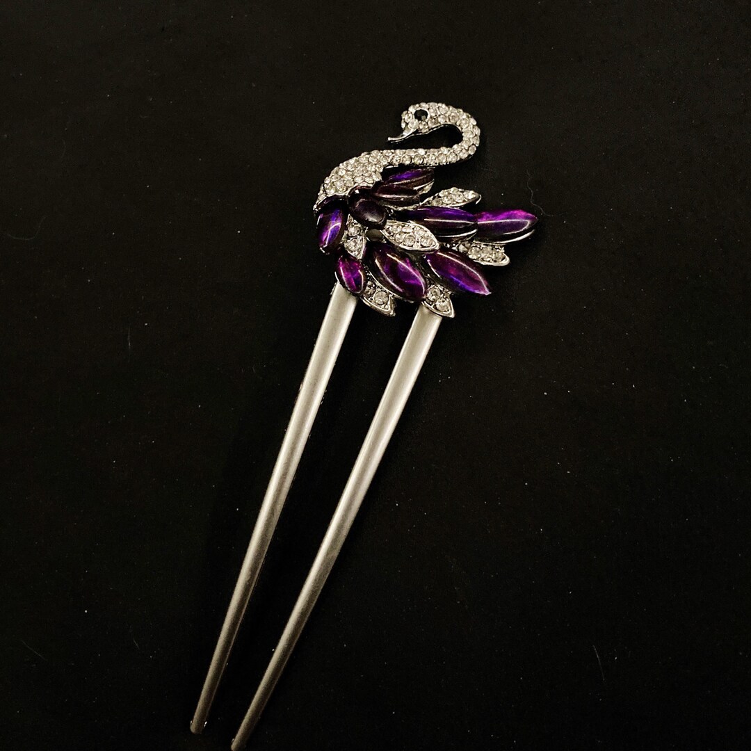 Bird Hair Fork, Purple Swan, Swan Hair Fork, Shell Swan, Silver Swan ...