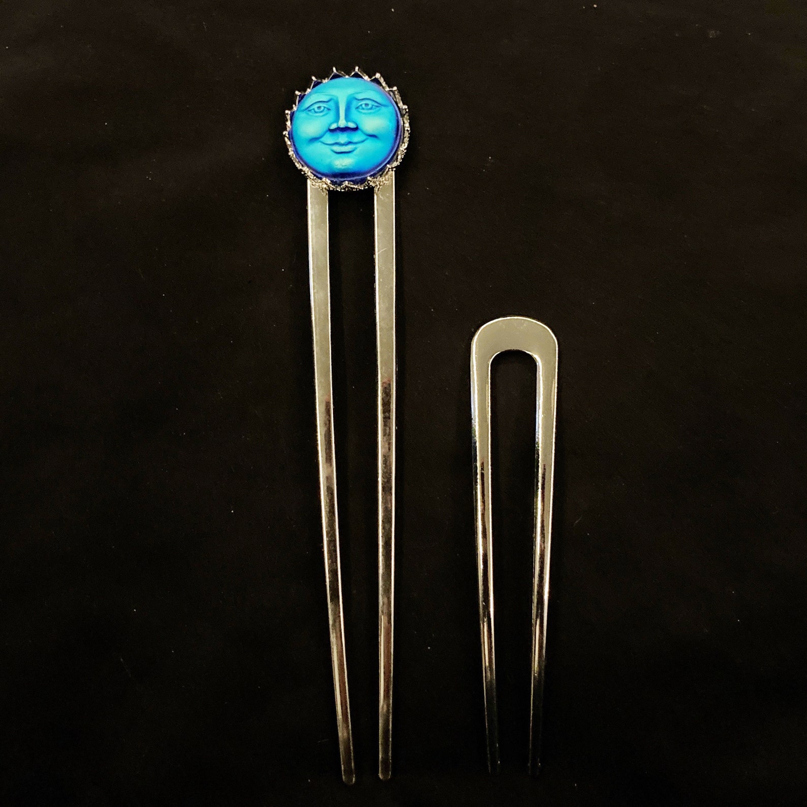 Extra Long Hair Fork, Moon Hair Fork, Blue Moon, Color Shift, Moon Face ...