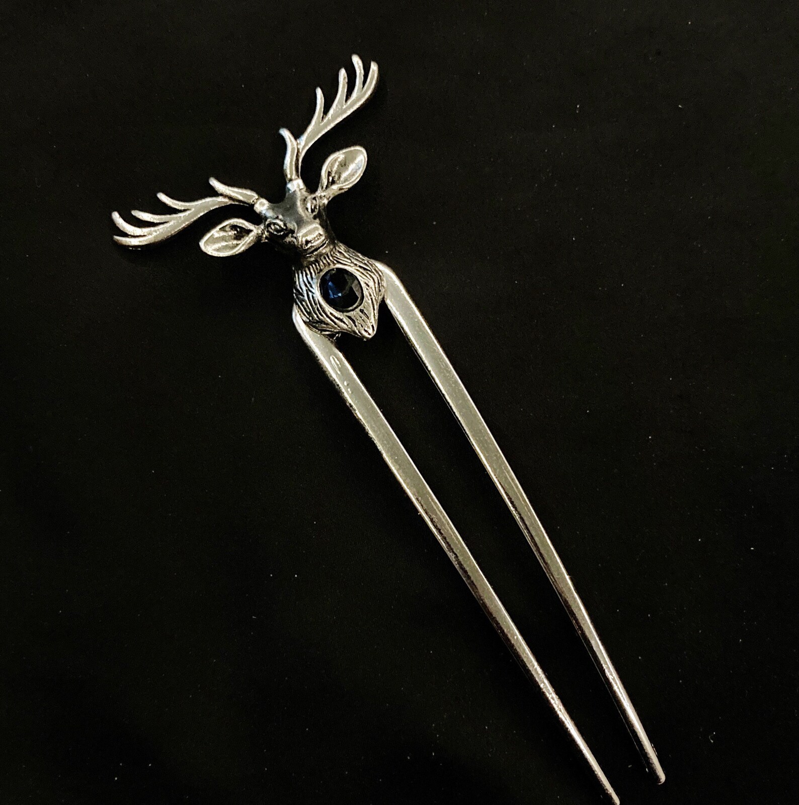 Silver Deer Head, Blue Gem, Deer Antlers, Deer Head Hair Fork, Antlers ...