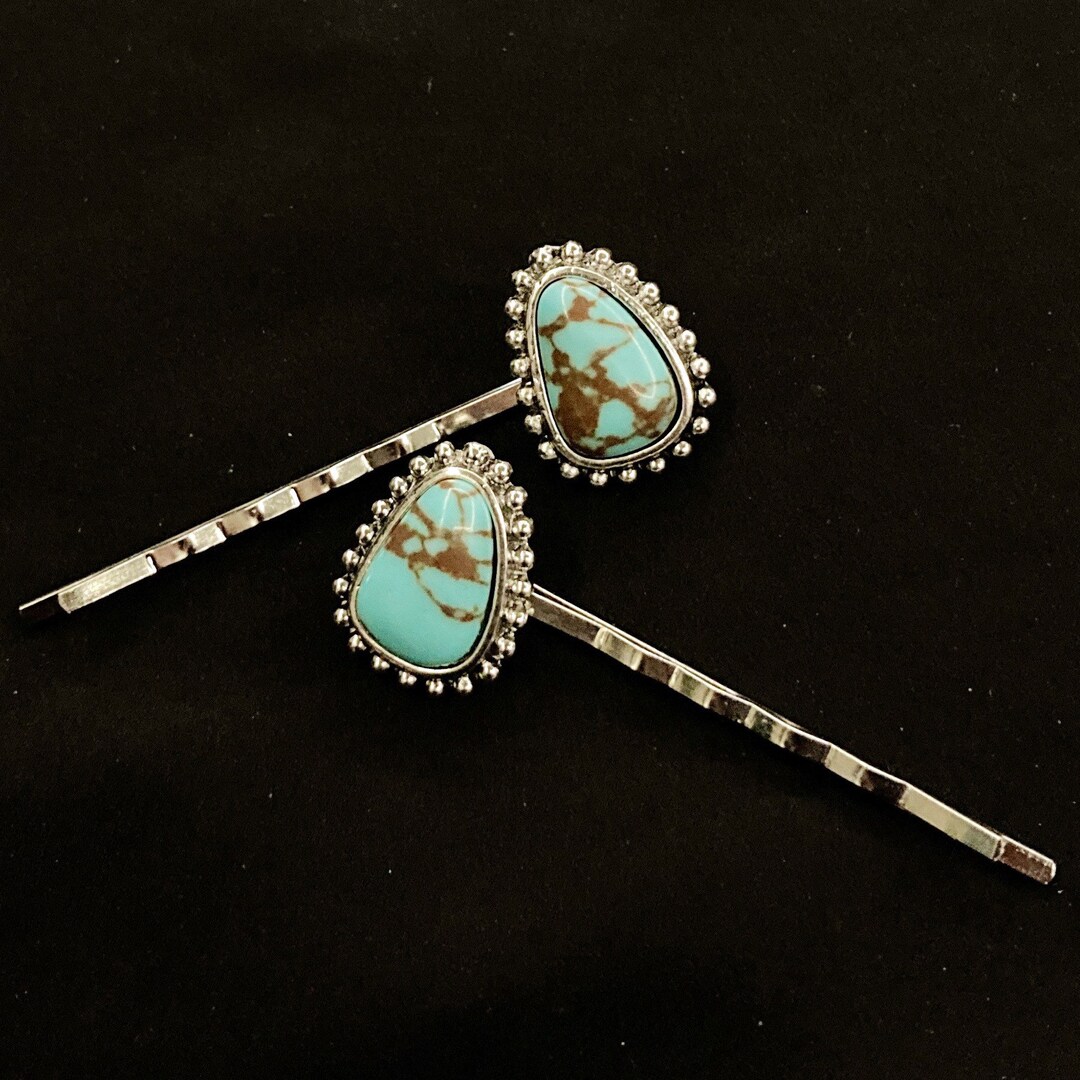 Turquoise Bobby Pins, Faux Turquoise, Blue Black Silver, Spiderweb ...