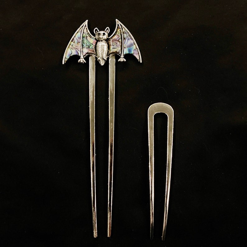 Extra Long Hair Fork, Colorful Bat, Silver Hair Fork, Bat Hair Pin, Bat ...