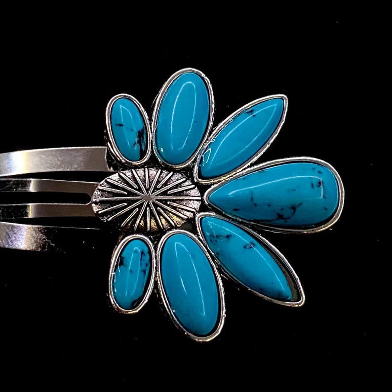 Turquoise Hair Clips, Snap Metal Hair Clips, Contour Clips, Blue Silver ...