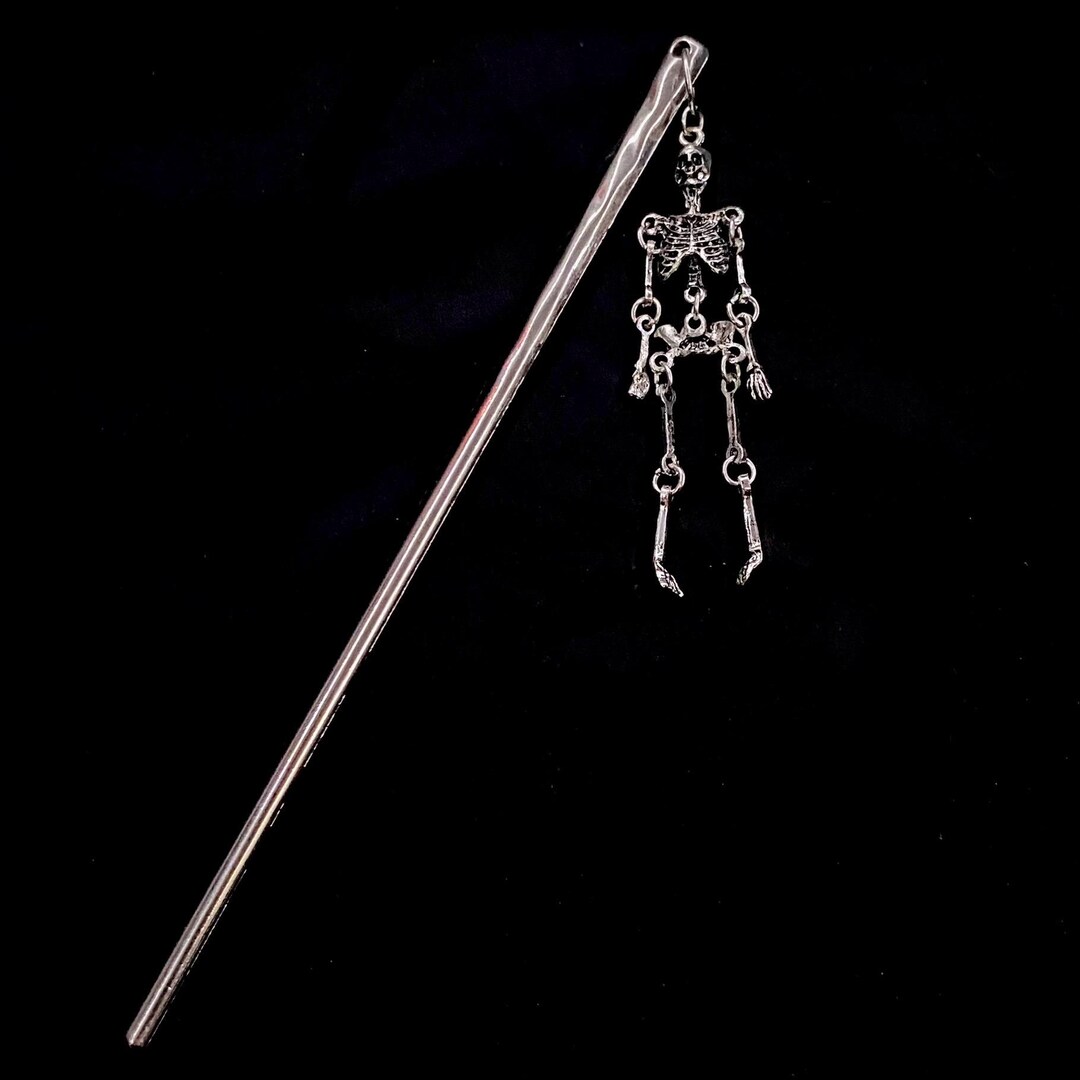 Extra Long Skeleton Hair Stick: Articulated Silver Metal Hair Pin Bun ...