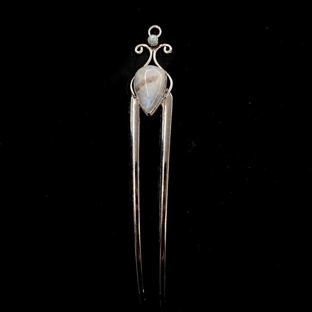 Moonstone Hair Fork, Blue Flash, Moonstone Jewelry, Natural Moonstone ...