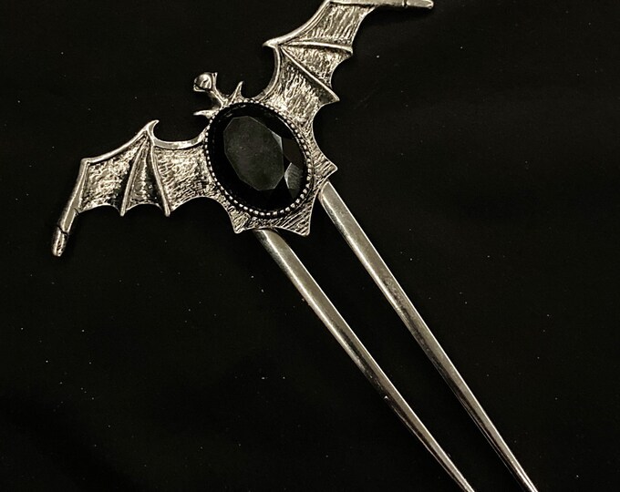 Silver Bat Black Bat Bat Hair Fork Large Bat Goth Hair - Etsy