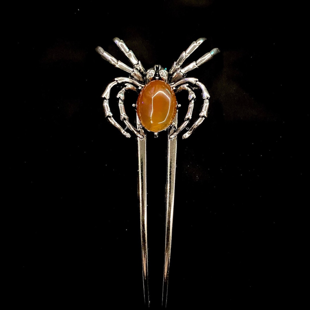 Agate Spider, Spider Hair Fork, Agate Hair Fork, Bun Holder, Silver ...